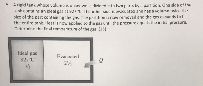 Solved 5. A rigid tank whose volume is unknown is divided | Chegg.com