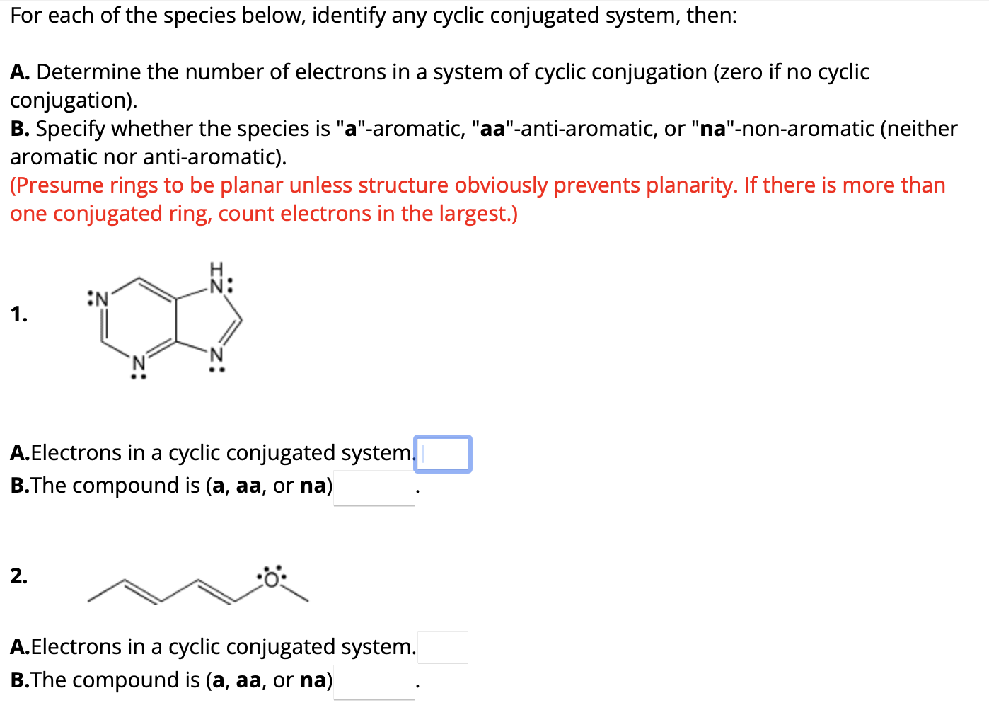 Solved For each of the species below, identify any cyclic | Chegg.com