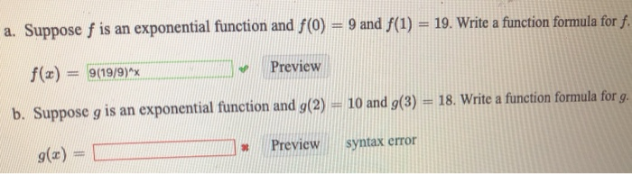Solved a. Suppose f is an exponential function and f(0) = 9 | Chegg.com