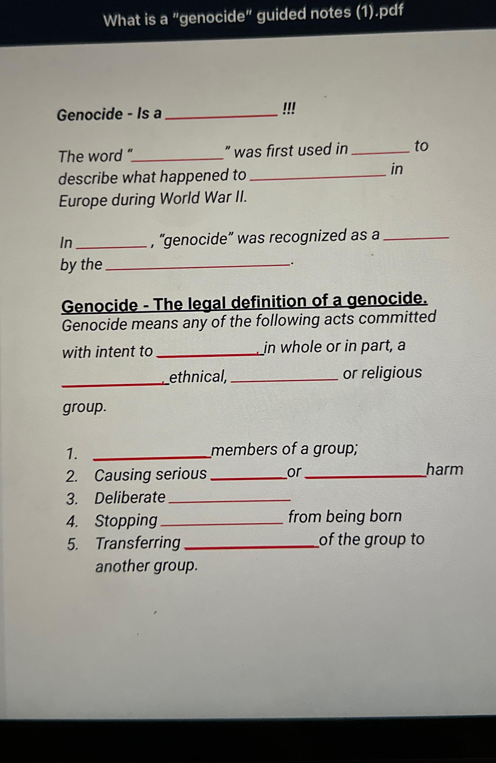 Solved What is a "genocide" guided notes (1).pdfGenocide - | Chegg.com