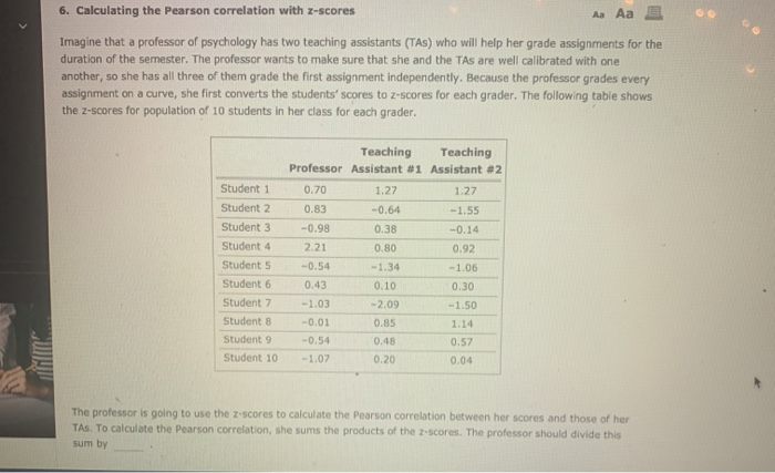 Solved 6. Calculating the Pearson correlation with Z-scores | Chegg.com
