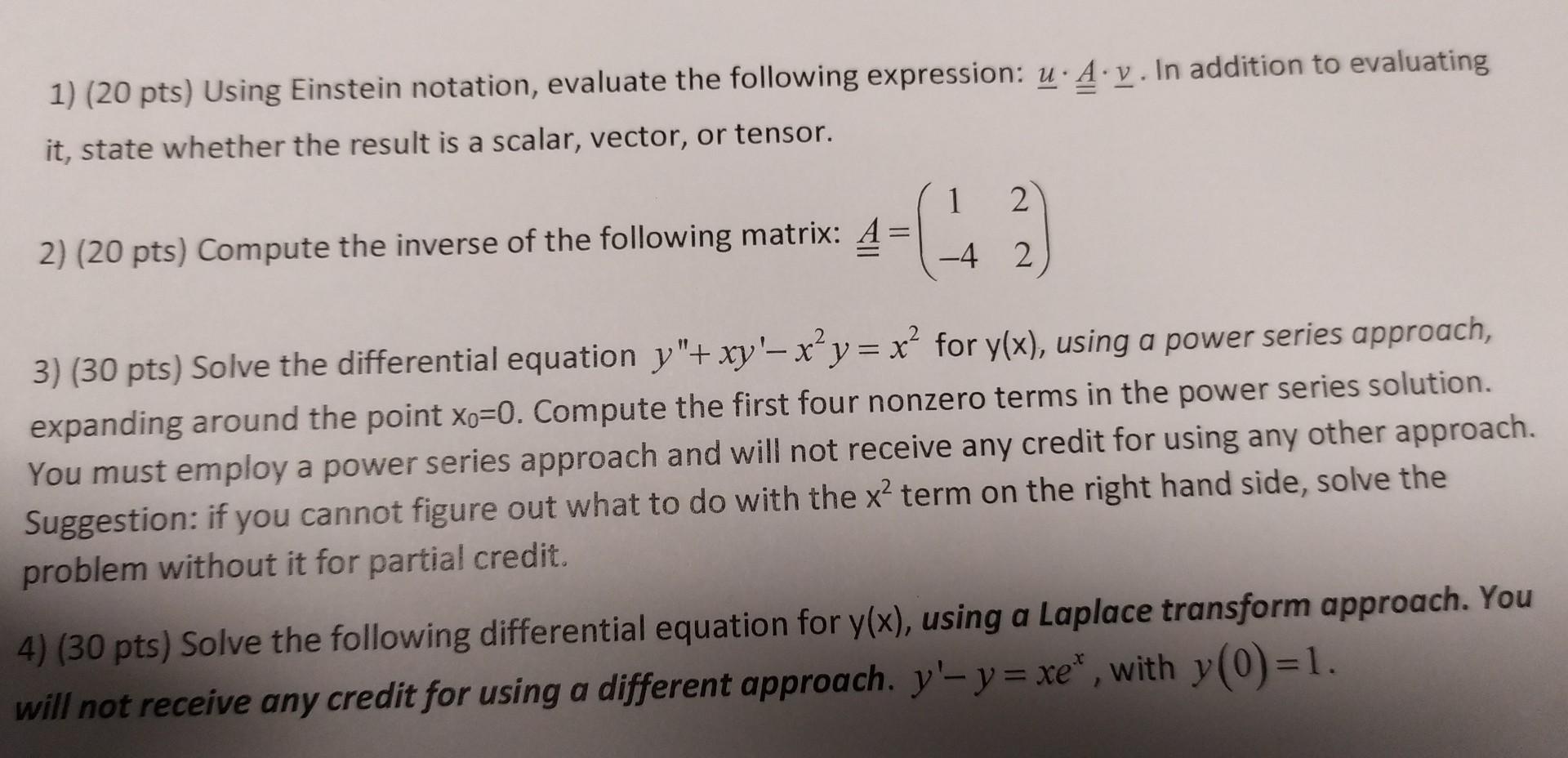 Solved 1) (20 pts) Using Einstein notation, evaluate the | Chegg.com