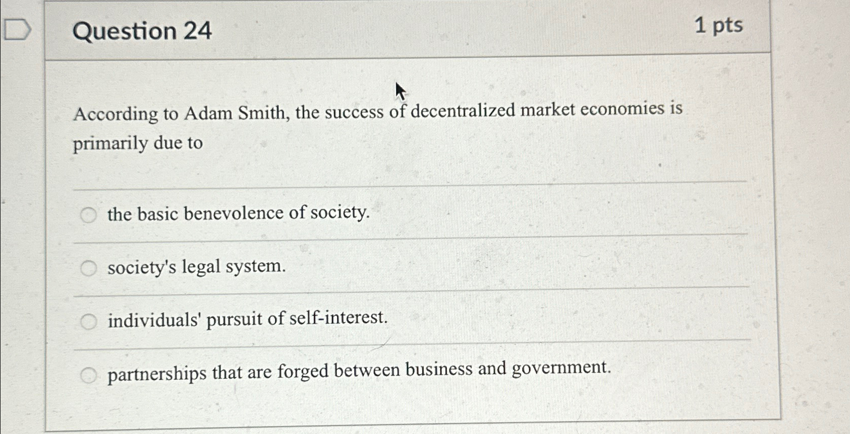 Solved Question 241ptsAccording to Adam Smith, the success | Chegg.com