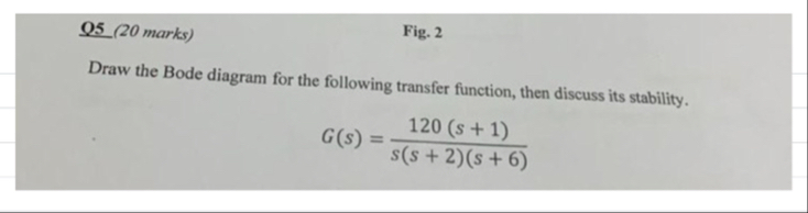 Solved O5 (20 ﻿marks)Fig. 2Draw the Bode diagram for the | Chegg.com