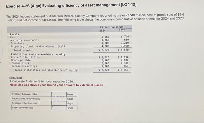 Solved Exercise 4-26 (Algo) Evaluating efficiency of asset | Chegg.com
