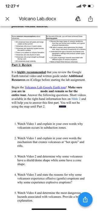Labout Volcano Lab Activity 2 Disting, and Alones | Chegg.com
