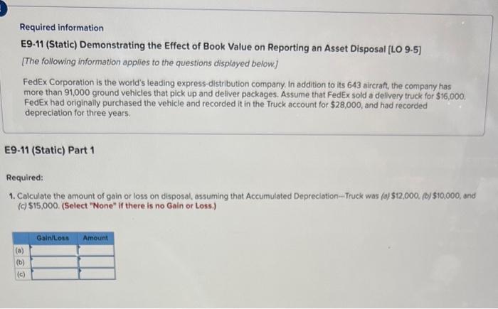 Solved Required information E9-11 (Static) Demonstrating the | Chegg.com