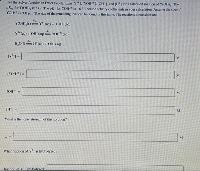 Solved Use the Solver function in Excel to determine [Y3+], | Chegg.com