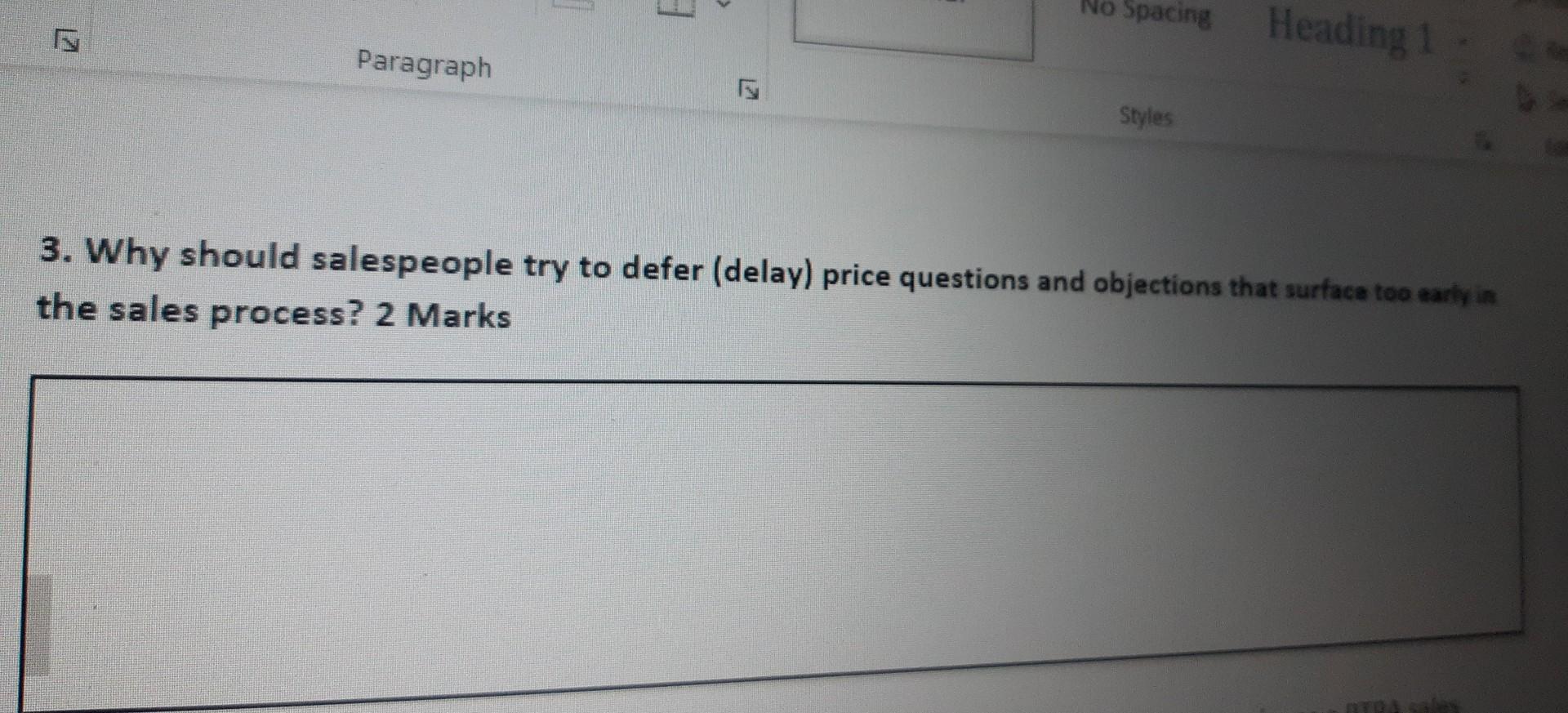 Solved why should salesperson try to defer price questions | Chegg.com