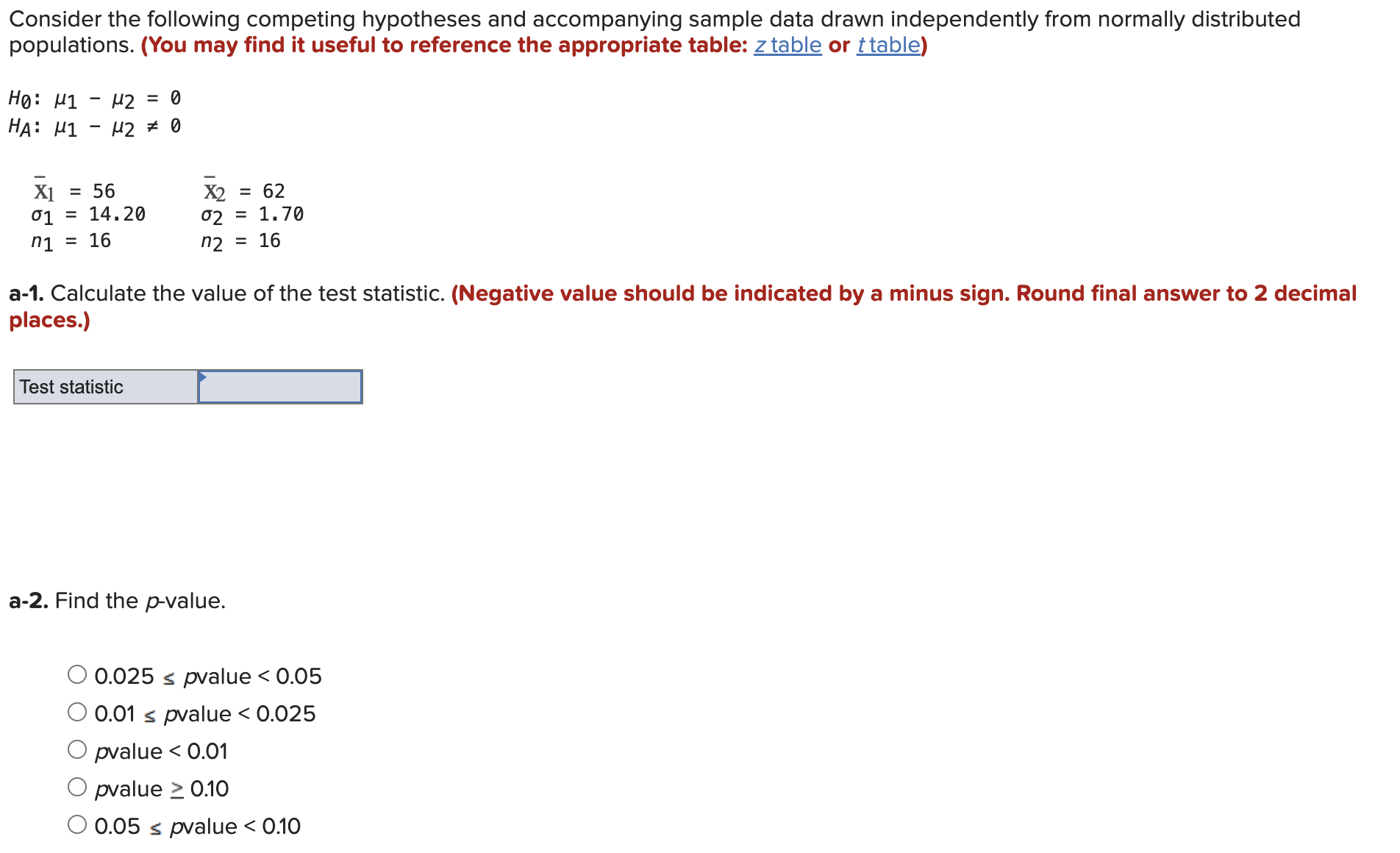 Solved Consider the following competing hypotheses and | Chegg.com