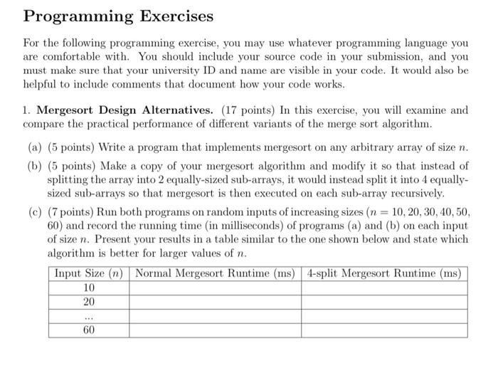 Solved Programming Exercises For the following programming | Chegg.com