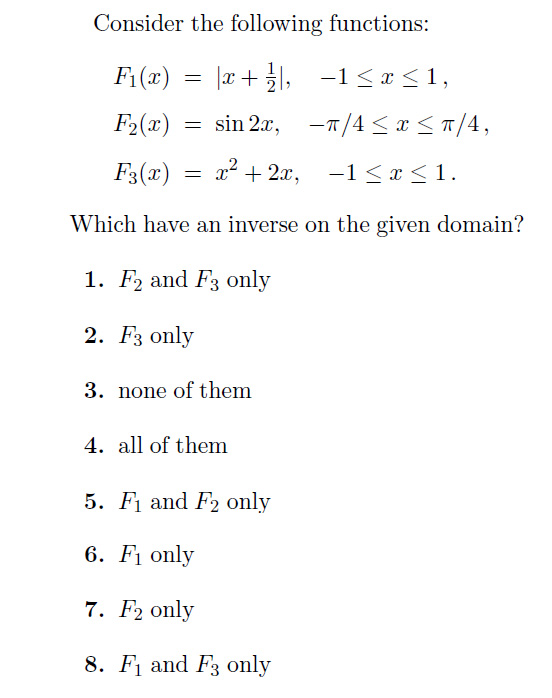 Consider the following functions: F1(x) = |x + 1/2| , | Chegg.com