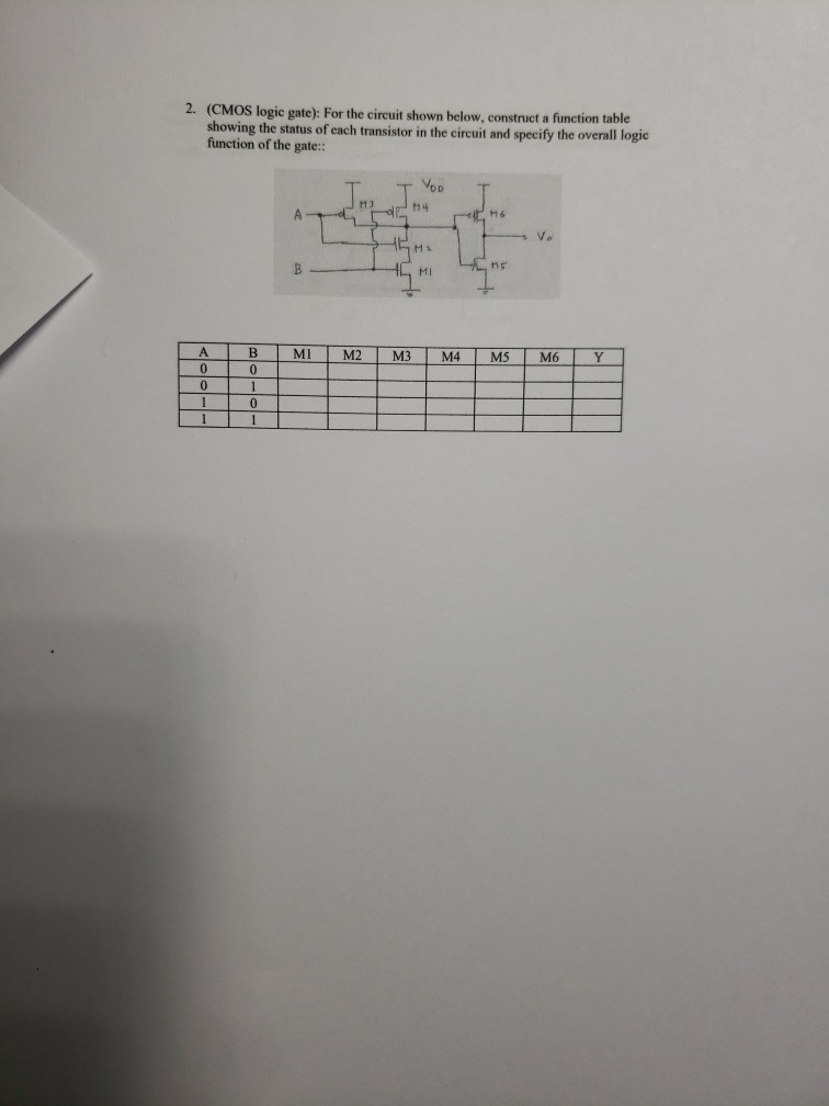 Solved 2. (CMOS logic gate): For the circuit shown below, | Chegg.com