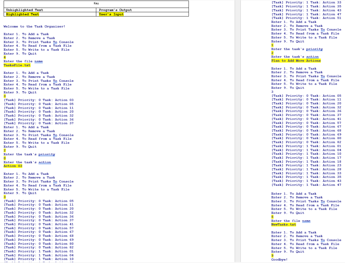Solved IN JAVATask Organizer Objective: Write a program in | Chegg.com