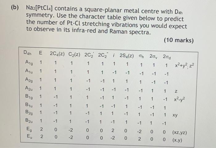 Solved (b) Naz[PtCl4] contains a square-planar metal centre | Chegg.com