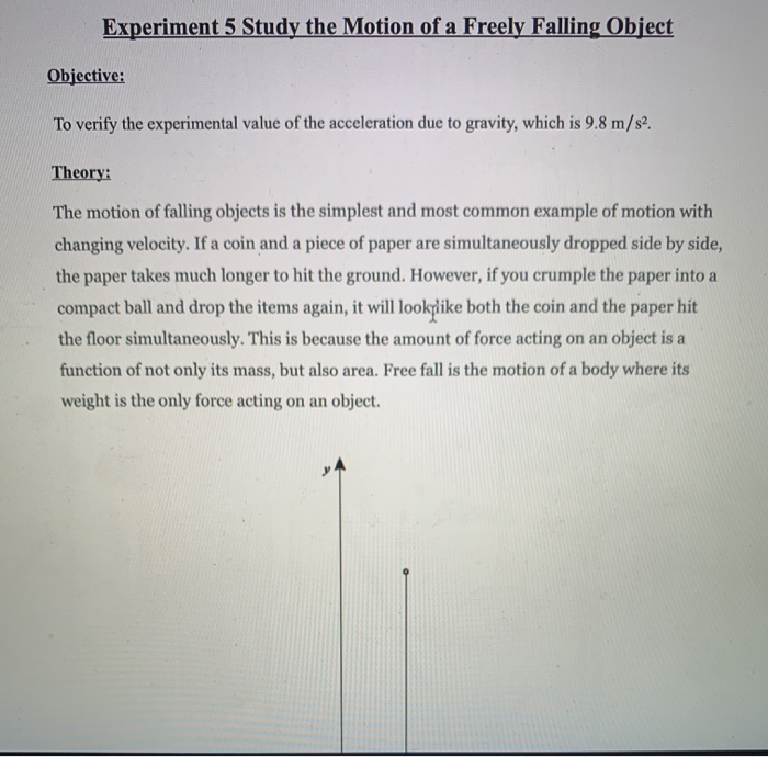 Experiment 5 Study the Motion of a Freely Falling | Chegg.com