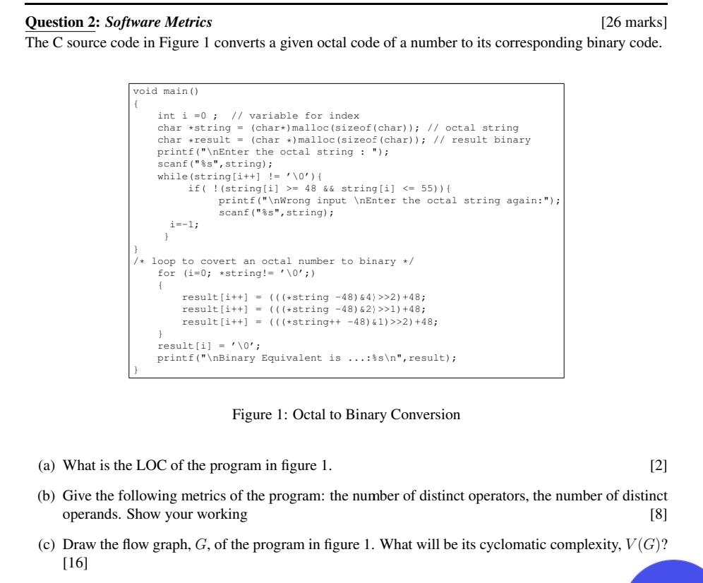 Solved Question 2 Software Metrics[26 ﻿marks]the C Source