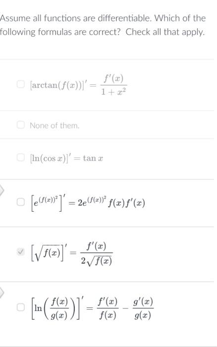 Solved Assume all functions are differentiable. Which of the | Chegg.com