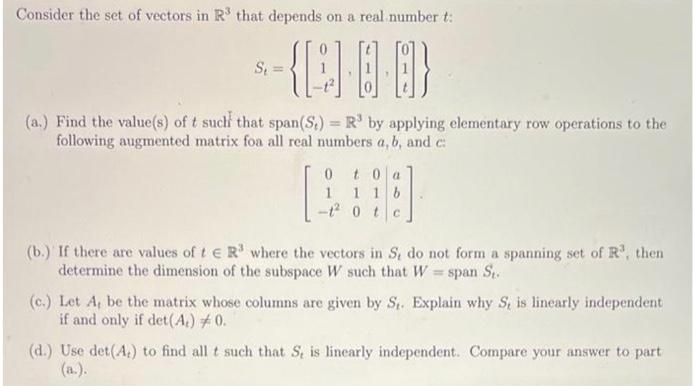 Solved Consider the set of vectors in R3 that depends on a | Chegg.com