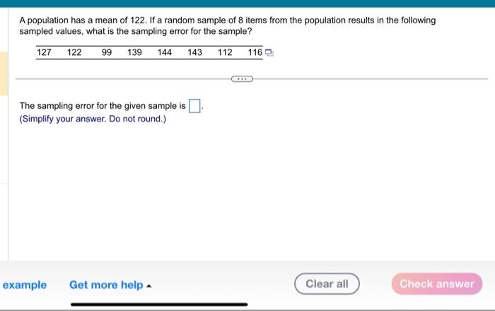 Solved A population has a mean of 122 . If a random sample | Chegg.com