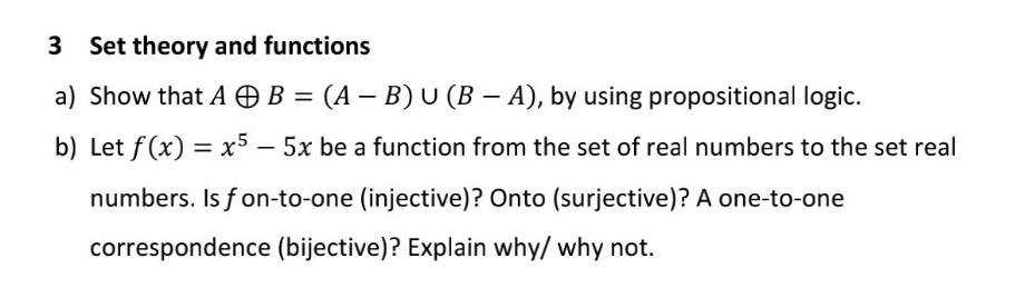 Solved 3 Set theory and functions a) Show that | Chegg.com