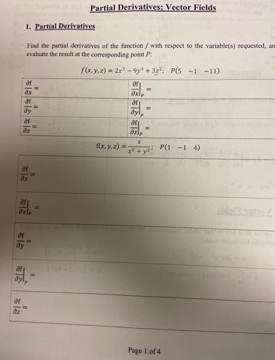 Solved Partial Derivatives; Vector Fields 1. Partial | Chegg.com