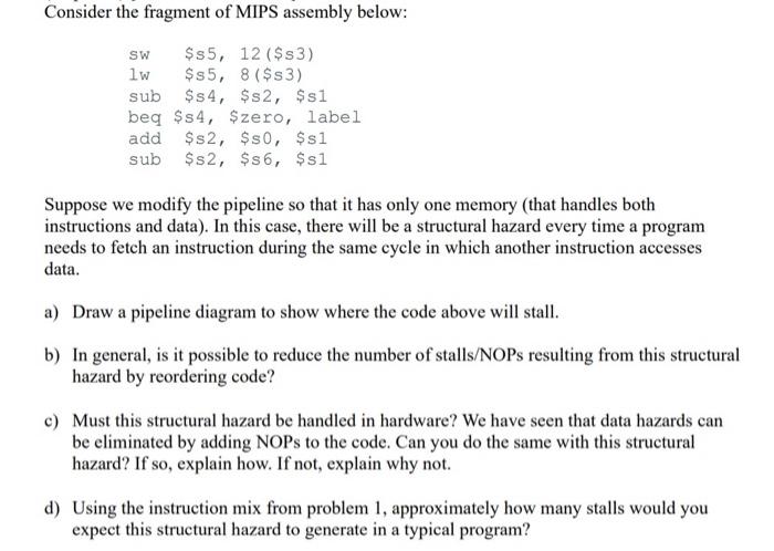 Solved Consider the fragment of MIPS assembly below: Suppose | Chegg.com