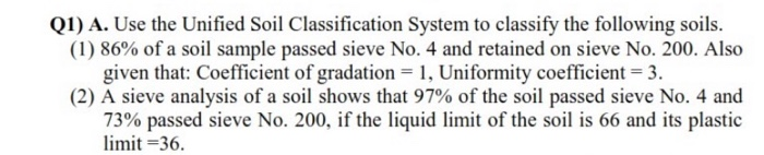 Solved Q1) A. Use the Unified Soil Classification System to | Chegg.com