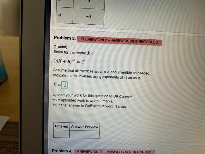 Solved 3 -3 -3 Problem 3. PREVIEW ONLY -- ANSWERS NOT | Chegg.com