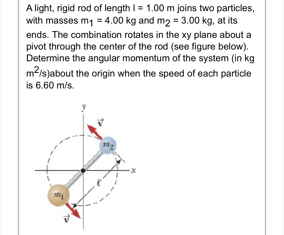 Solved A light, rigid rod of length I=1.00m ﻿joins two | Chegg.com