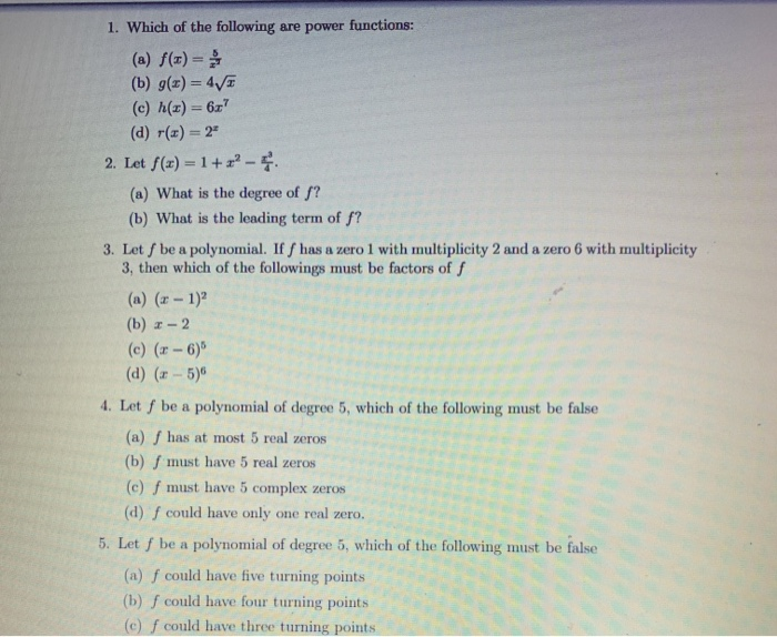 Solved 1. Which of the following are power functions: (a) | Chegg.com