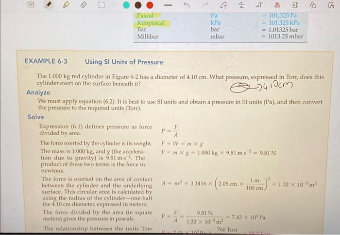 Solved EXAMPLE 6-3 Using SI Units of Pressure The 1.000 kg | Chegg.com