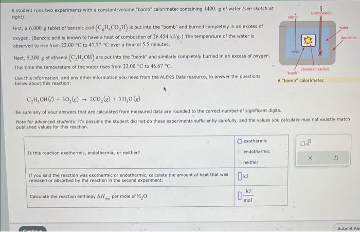 Solved A student runs two experiments with a constant-volume | Chegg.com