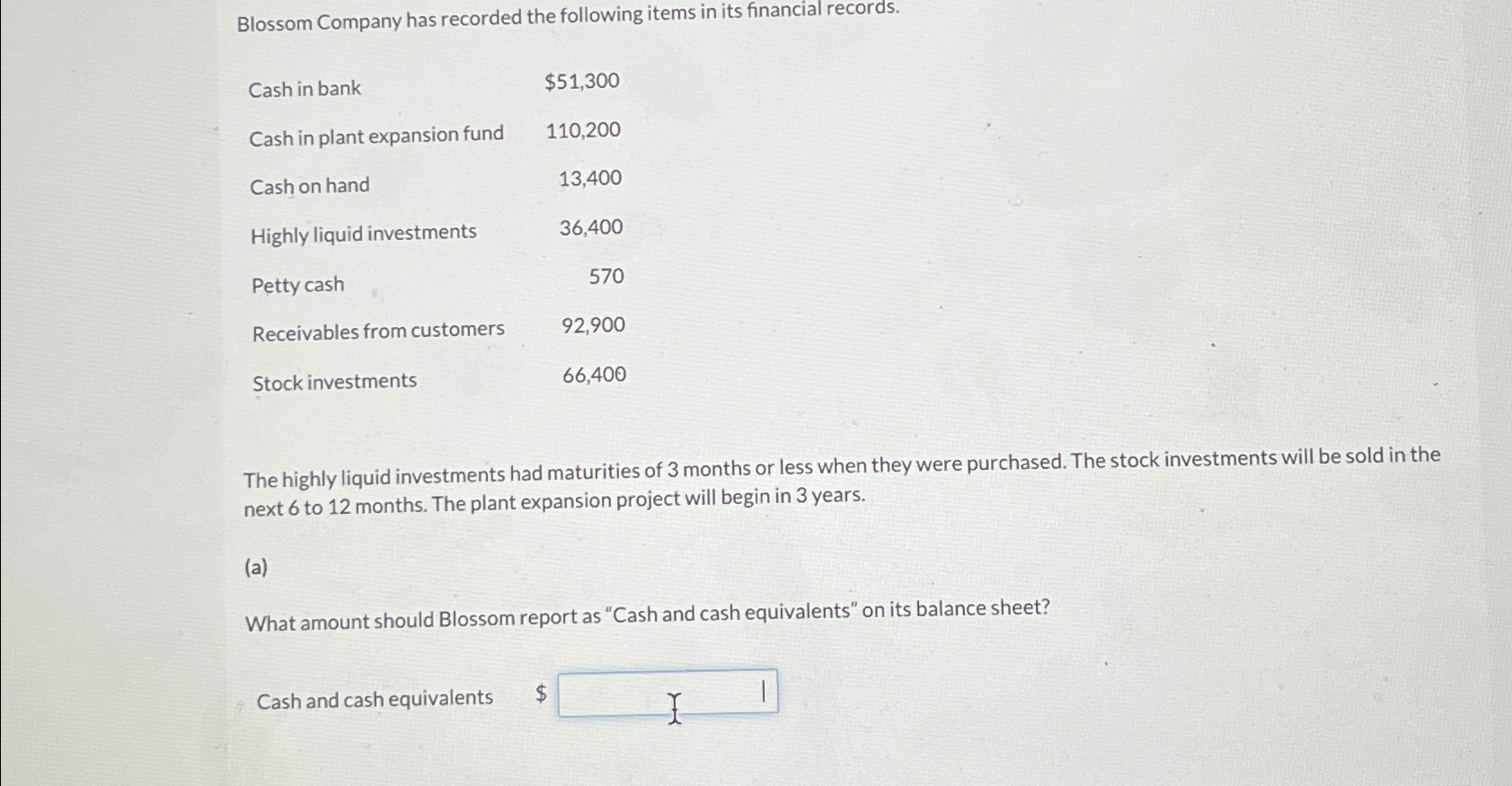 Solved Blossom Company has recorded the following items in | Chegg.com