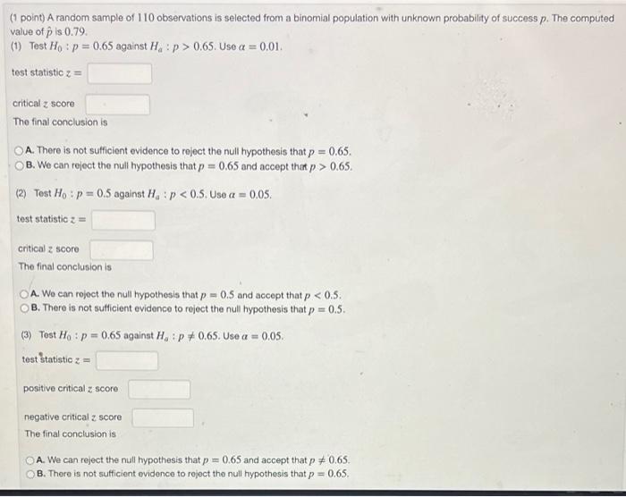 [Solved]: (1 point) A random sample of 110 observations is