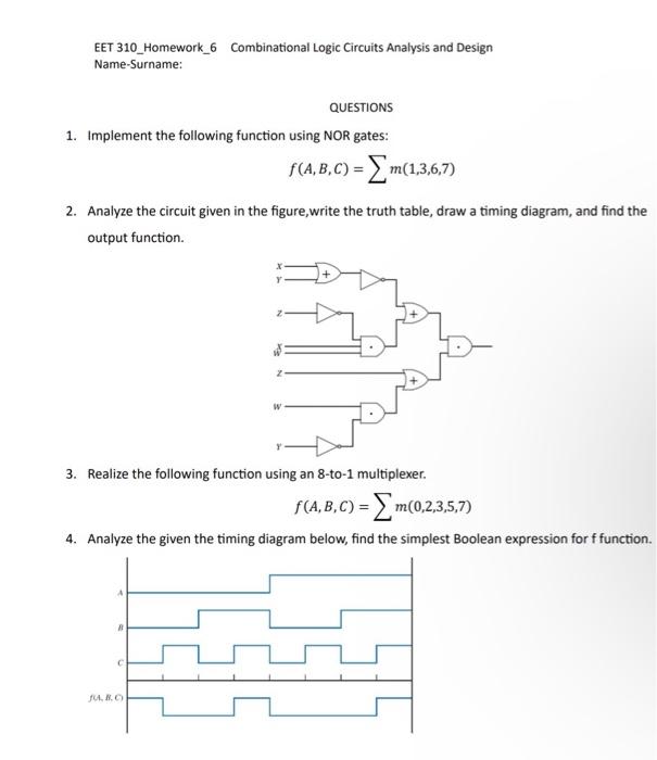 Solved EET 310_Homework_6 Combinational Logic Circuits | Chegg.com