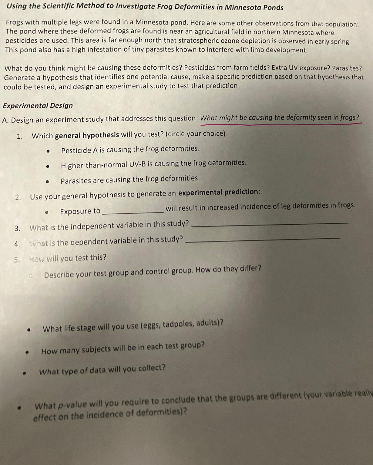 Solved Using the Scientific Method to Investigate Frog | Chegg.com