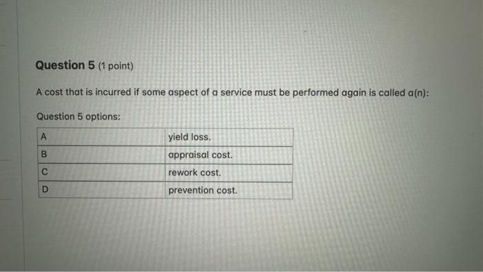 Solved A cost that is incurred if some aspect of a service | Chegg.com