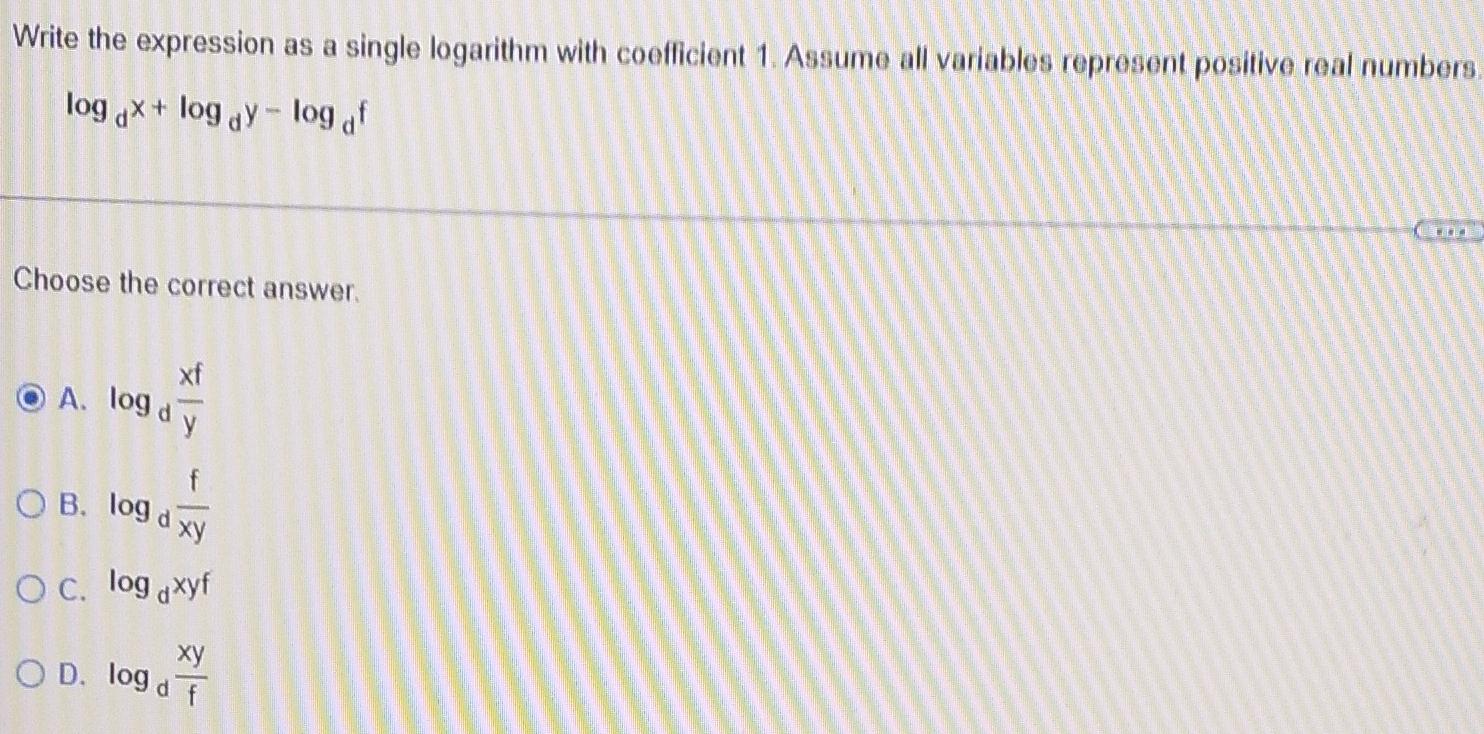 Solved Write the expression as a single logarithm with | Chegg.com