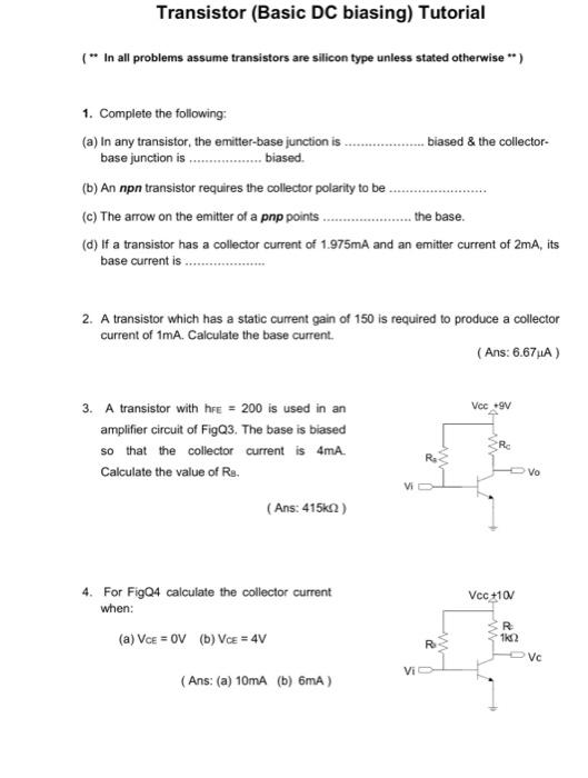 In all problems assume transistors are silicon | Chegg.com