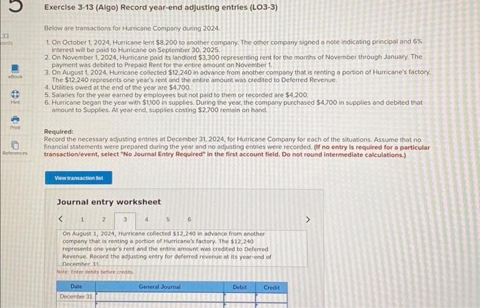 Solved Exerclse 3-13 (Algo) Record year-end adjusting | Chegg.com