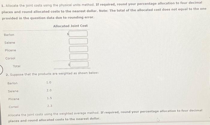 Solved Physical Units Method Alomar Company manufactures | Chegg.com