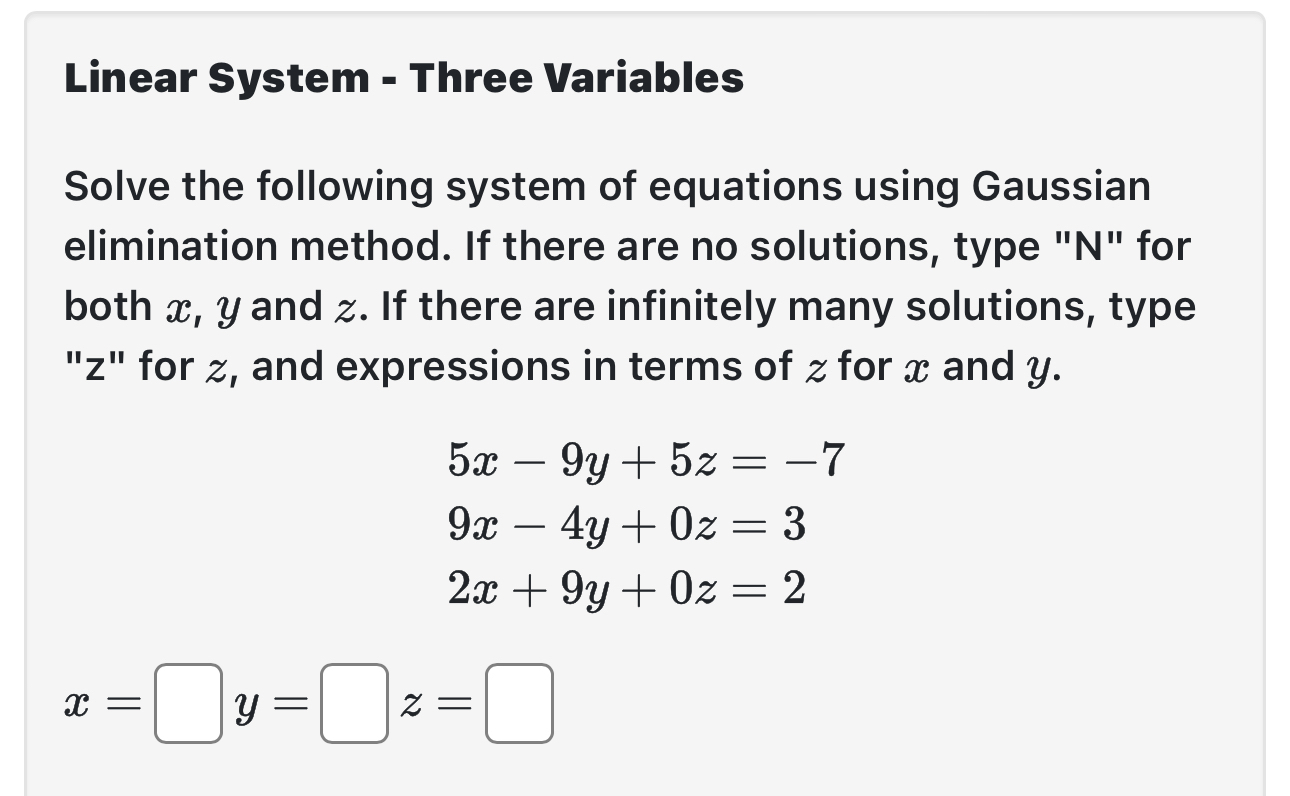 Solved Linear System - ﻿Three VariablesSolve the following | Chegg.com