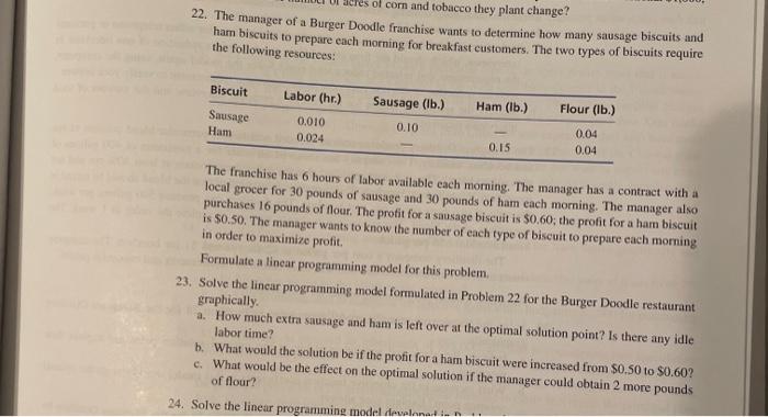 Solved 22. The manager of a Burger Doodle franchise wants to | Chegg.com
