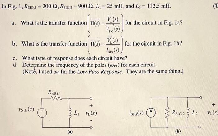 Solved In Fig. 1,RSIG ,1=200Ω,RSIG ,2=900Ω,L1=25mH, and | Chegg.com