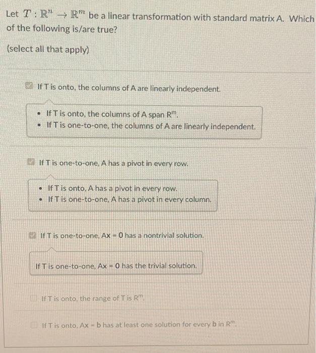 Solved Let T:Rn→Rm be a linear transformation with standard | Chegg.com