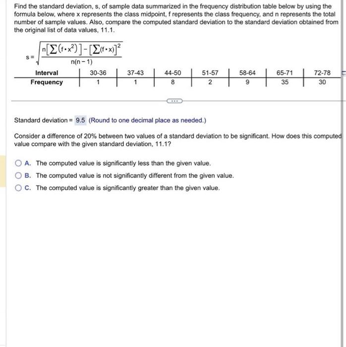 Solved Find the standard deviation, s, of sample data | Chegg.com