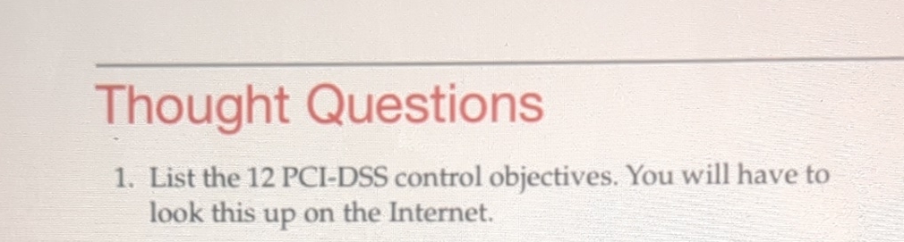 Solved Thought QuestionsList the 12 ﻿PCI-DSS control | Chegg.com