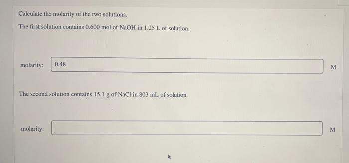 Solved Calculate the molarity of the two solutions. The | Chegg.com