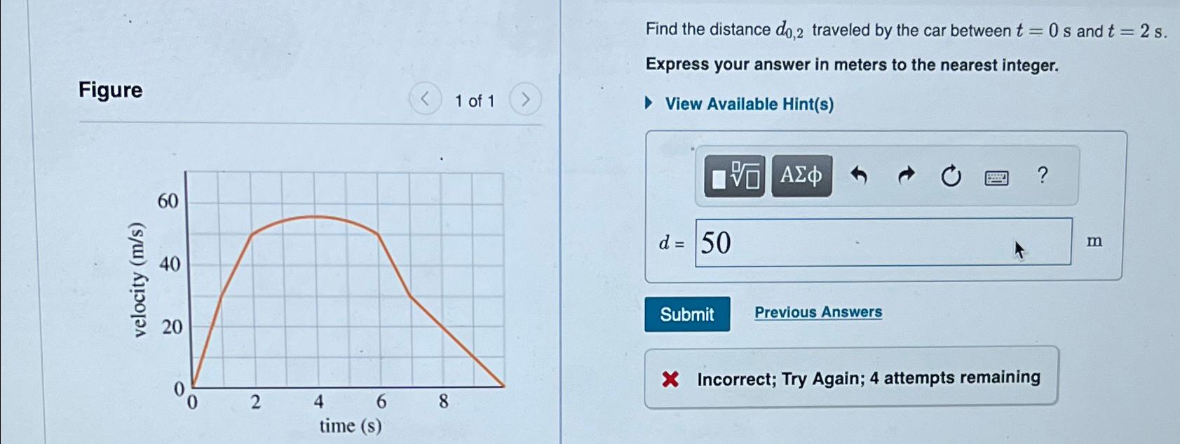 Solved Find the distance d_(0,2) traveled by the car between | Chegg.com